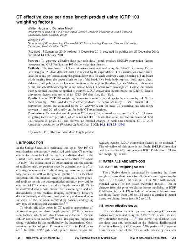 (PDF) CT effective dose per dose length product using ICRP 103 ...