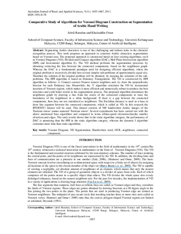 (PDF) Comparative Study of Algorithms for Voronoi Diagram Construction on Segmentation of Arabic ...