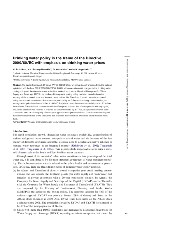 (PDF) Drinking water policy in the frame of the Directive 2000/60/EC ...