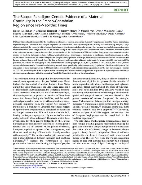 (PDF) The Basque Paradigm: Genetic Evidence of a Maternal Continuity in ...