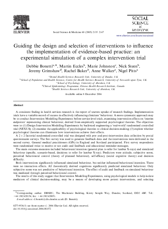(PDF) Guiding the design and selection of interventions to influence the implementation of ...