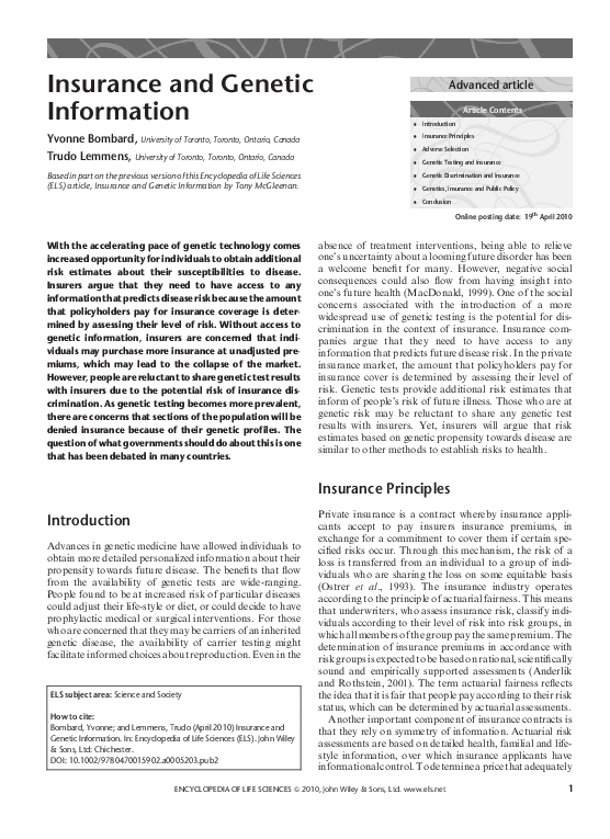 (PDF) Insurance and Genetic Information | Trudo Lemmens - Academia.edu