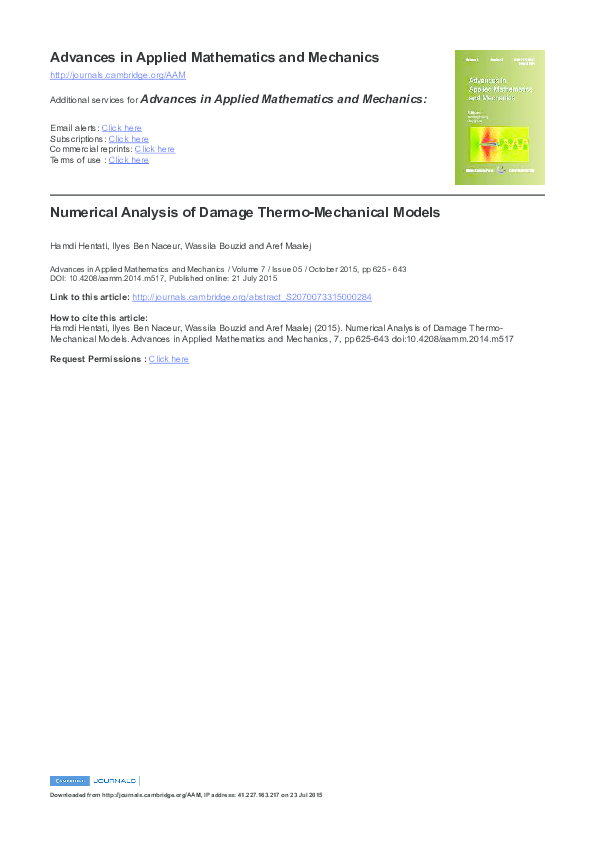 (PDF) Numerical Analysis of Damage Thermo-Mechanical Models | Ilyes Ben Naceur - Academia.edu