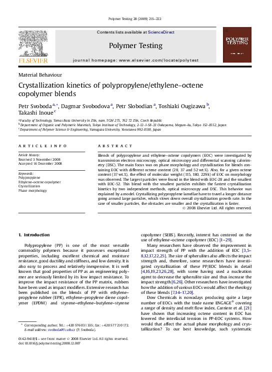 (PDF) Crystallization kinetics of polypropylene/ethylene–octene ...