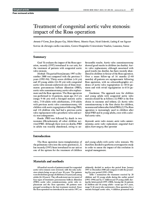 (PDF) Treatment of congenital aortic valve stenosis: impact of the Ross ...