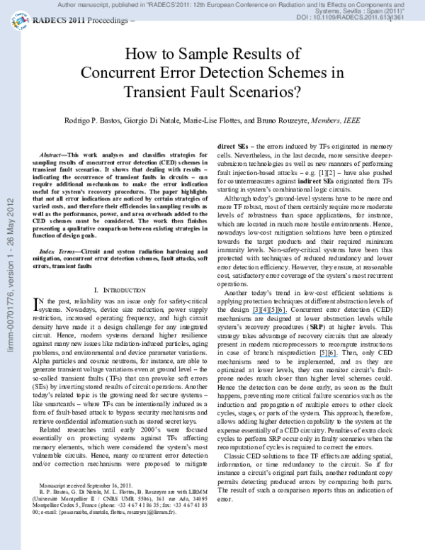Pdf How To Sample Results Of Concurrent Error Detection Schemes In