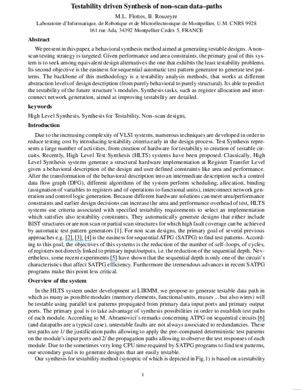 (PDF) Testability driven Synthesis of non-scan data-paths