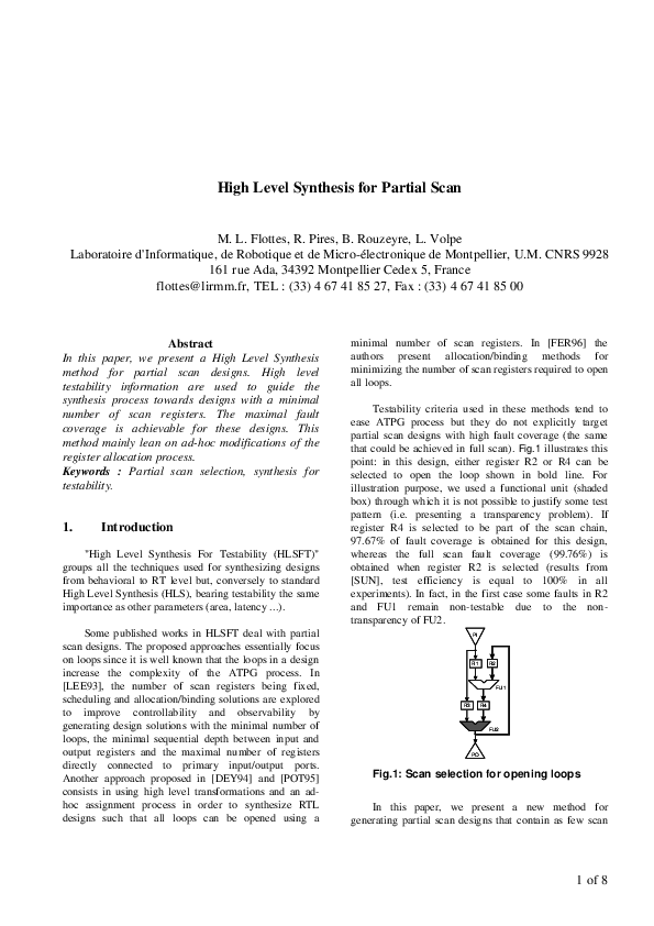 (PDF) High Level Synthesis for Partial Scan