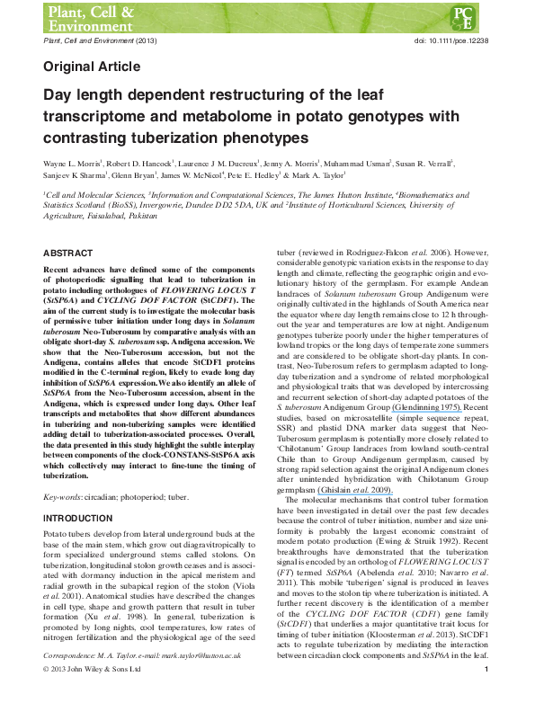 (PDF) Day length dependent restructuring of the leaf transcriptome and ...