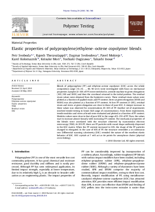 (PDF) Elastic properties of polypropylene/ethylene–octene copolymer blends