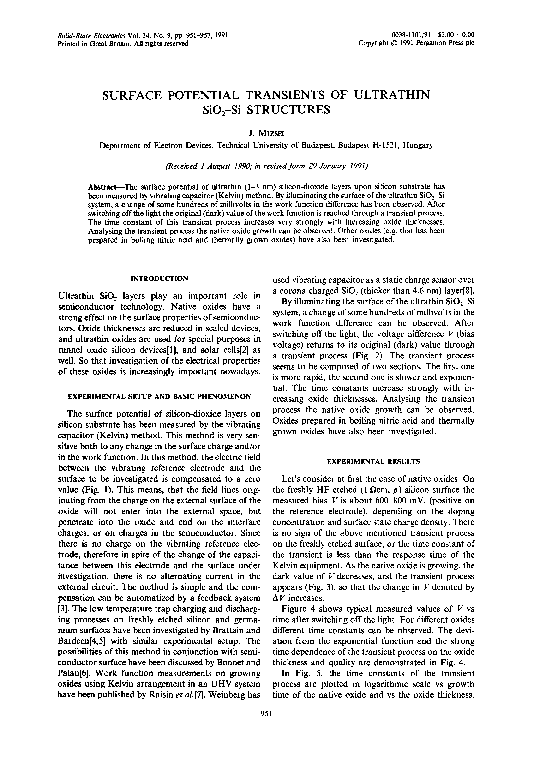(PDF) Surface potential transients of ultrathin SiO2-Si structures