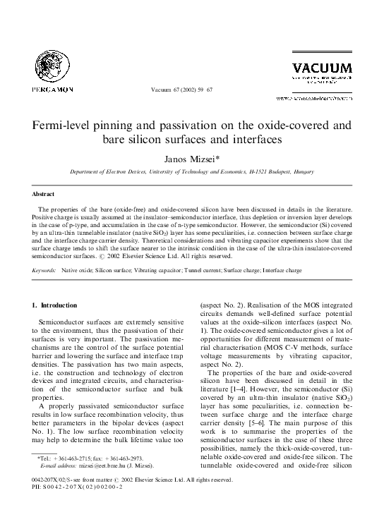 (PDF) Fermi-level pinning and passivation on the oxide-covered and bare ...