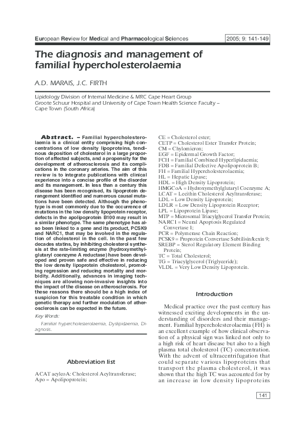 (PDF) The diagnosis and management of familial hypercholesterolaemia