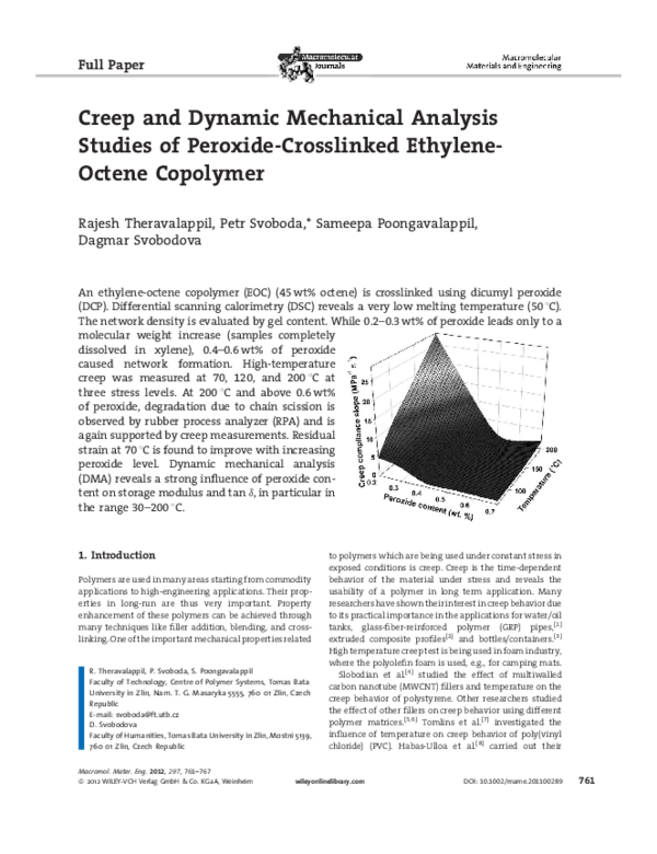 (PDF) Creep and Dynamic Mechanical Analysis Studies of Peroxide ...