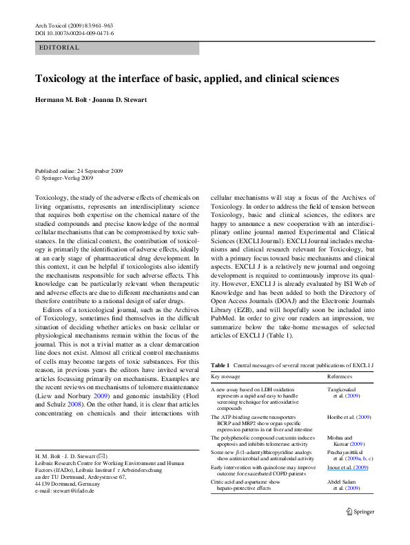 (PDF) Toxicology at the interface of basic, applied, and clinical sciences