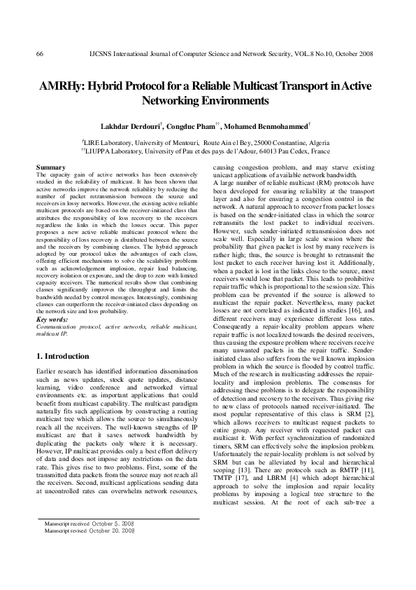 (PDF) AMRHy: Hybrid Protocol for a Reliable Multicast Transport in Active Networking Environments