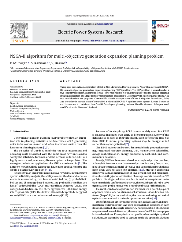 (PDF) NSGA-II algorithm for multi-objective generation expansion planning problem