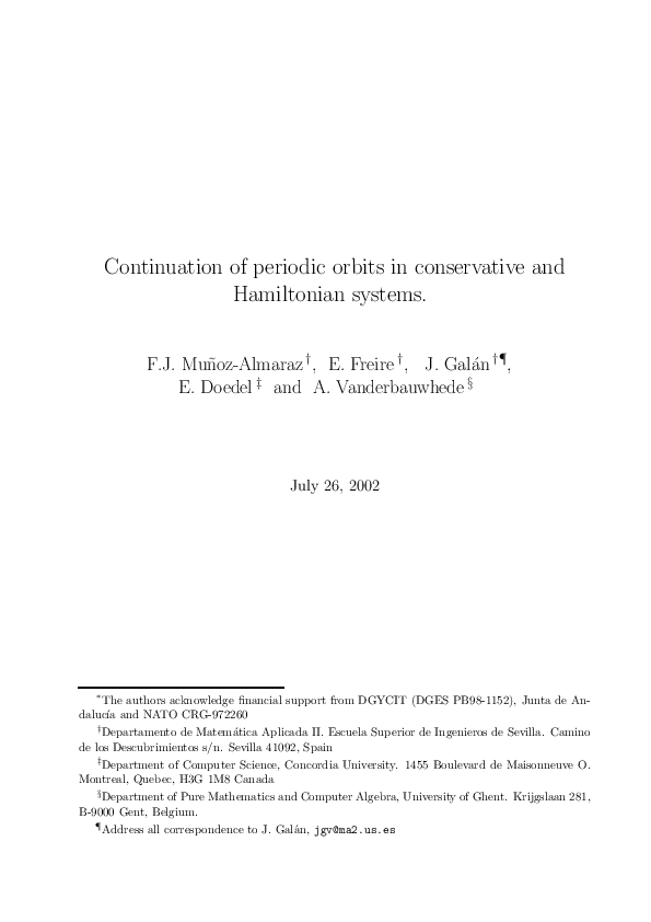 (PDF) Continuation of periodic orbits in conservative and Hamiltonian systems