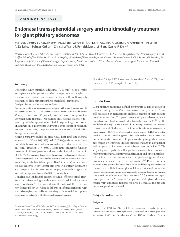 (PDF) Endonasal transsphenoidal surgery and multimodality treatment for ...