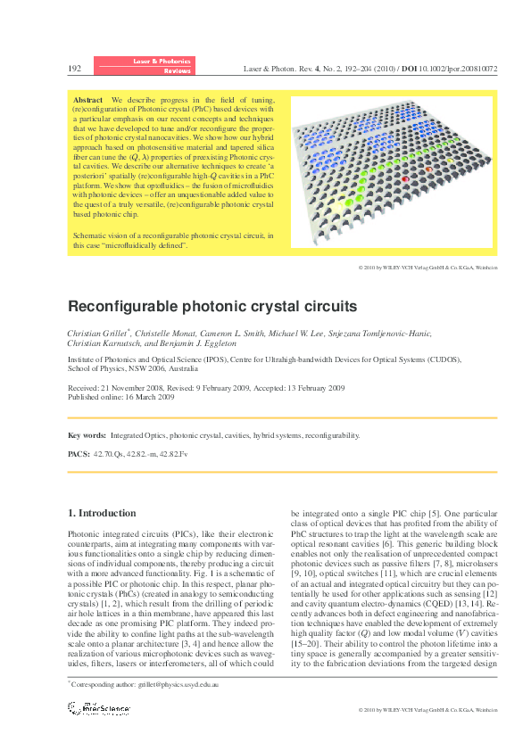 (PDF) Reconfigurable photonic crystal circuits | Christian Karnutsch - Academia.edu