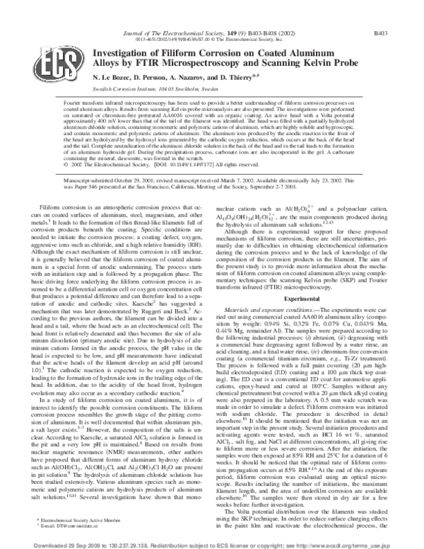 (PDF) Investigation of Filiform Corrosion on Coated Aluminum Alloys by ...