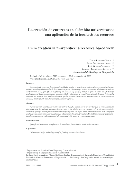 (PDF) La creación de empresas en el ámbito universitario: una ...