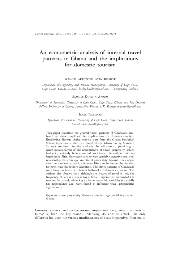 (PDF) An econometric analysis of internal travel patterns in Ghana and ...