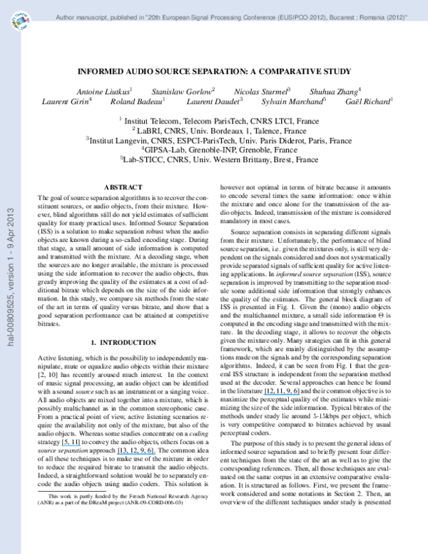 (PDF) Informed audio source separation: A comparative study | Sylvain ...