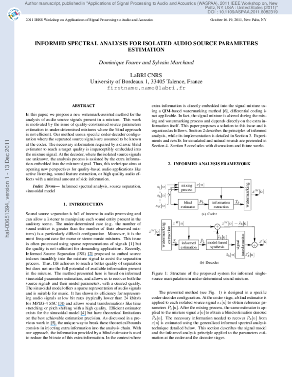 (PDF) Informed spectral analysis for isolated audio source parameters estimation