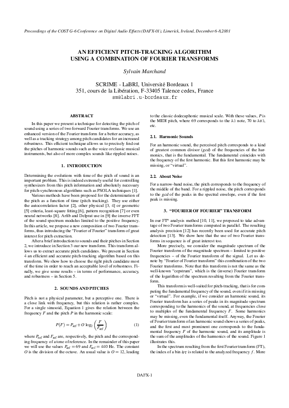 (PDF) An efficient pitch-tracking algorithm using a combination of Fourier transforms