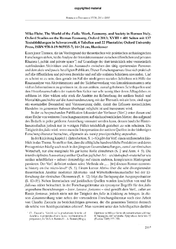 (PDF) Review: Miko FLOHR, The World of the Fullo. Work, Economy, and ...