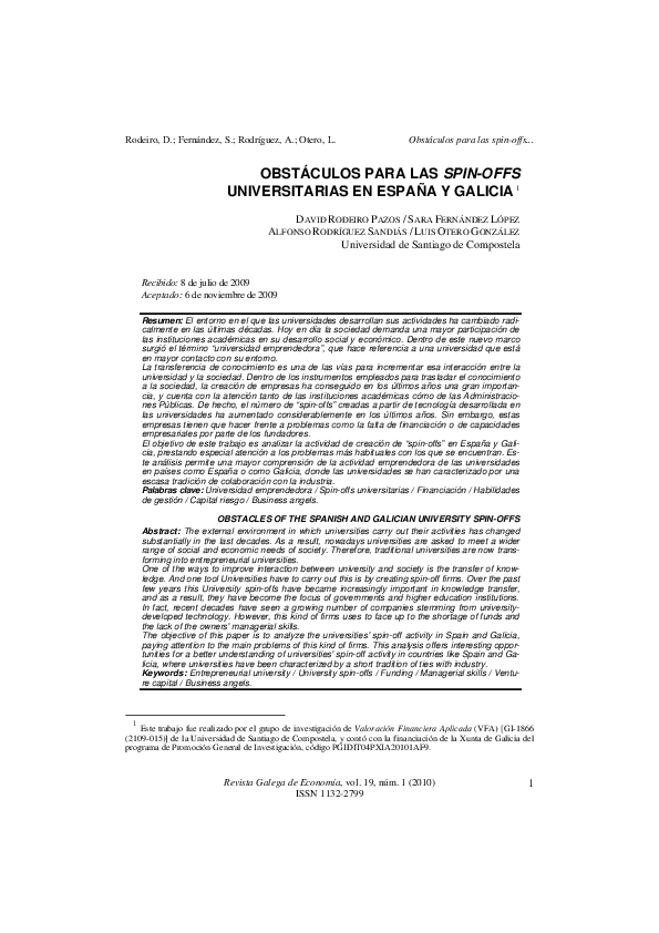 (PDF) Obstacúlos para as spin-offs universitarias en España e en ...