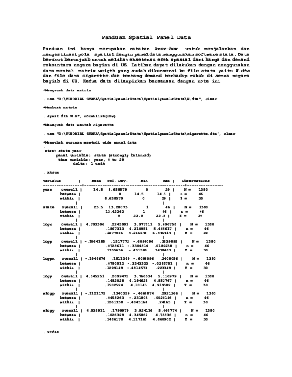(PDF) Panduan Spatial Panel Data