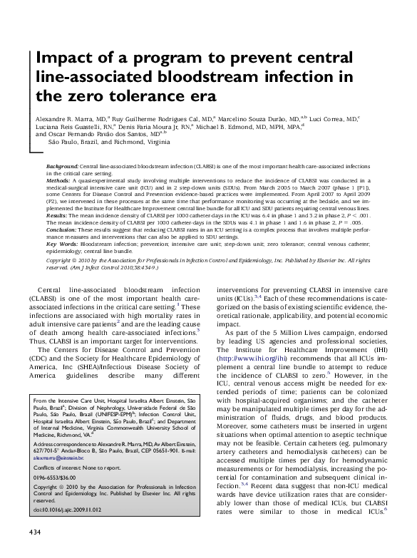 (PDF) Impact of a program to prevent central line-associated ...