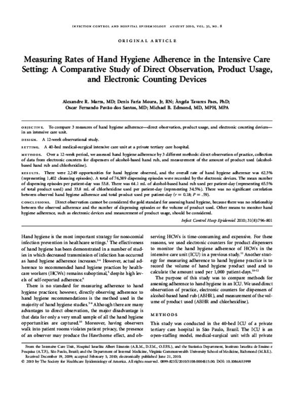 (PDF) Measuring Rates of Hand Hygiene Adherence in the Intensive Care ...