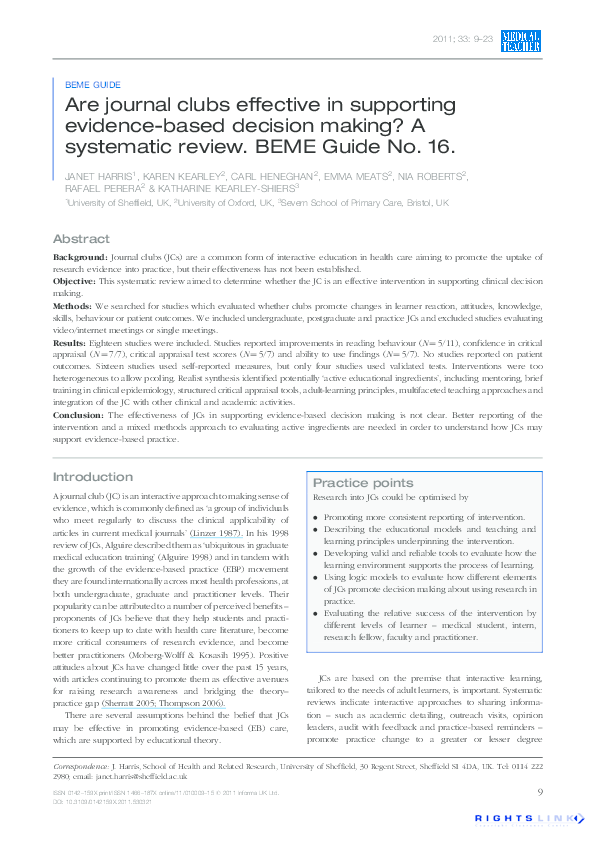 (PDF) Are journal clubs effective in supporting evidence-based decision ...