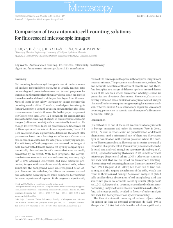 (PDF) Comparison of two automatic cell-counting solutions for fluorescent microscopic images