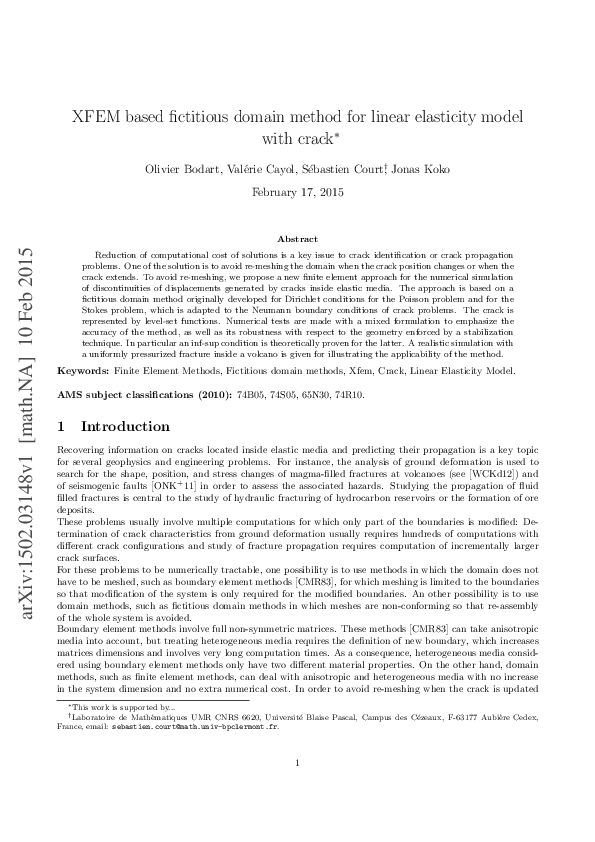 Pdf Xfem Based Fictitious Domain Method For Linear Elasticity Model With Crack Jonas Koko