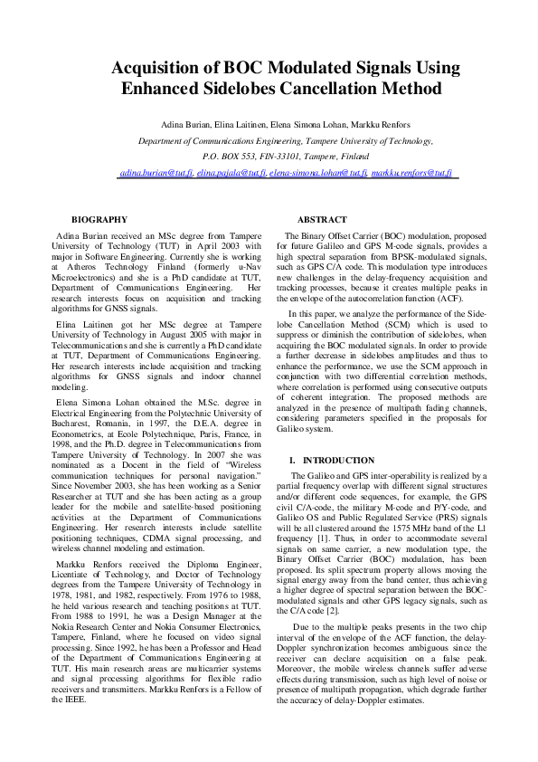 (PDF) Acquisition of BOC Modulated Signals Using Enhanced Sidelobes Cancellation Method