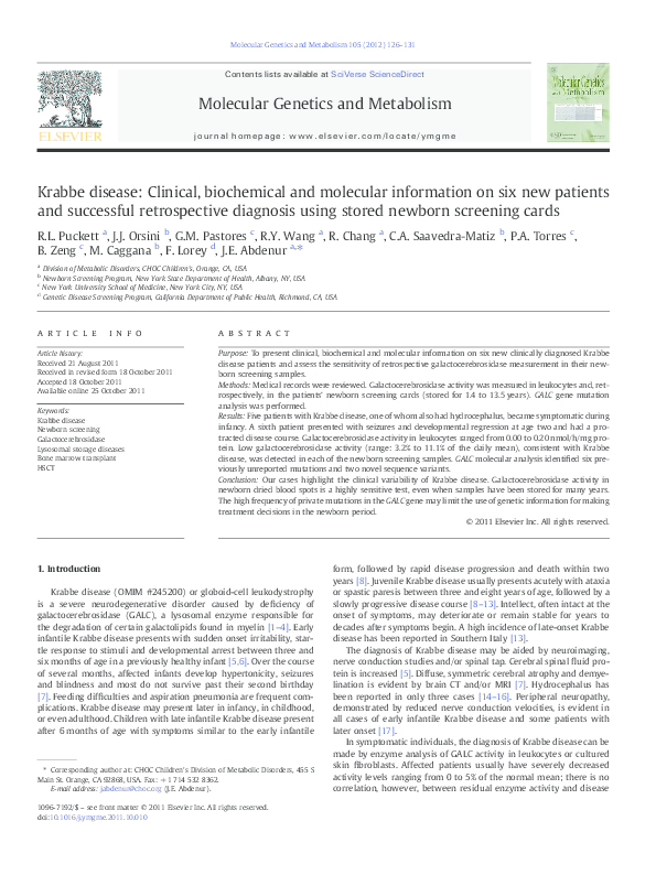 (PDF) Implementation of newborn screening for Krabbe disease ...