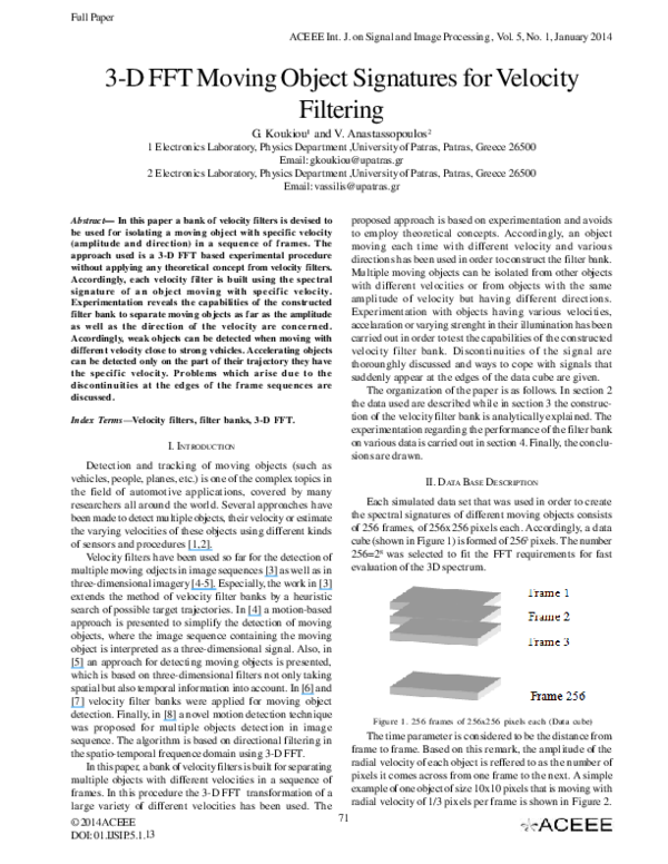 (PDF) 3-D FFT Moving Object Signatures for Velocity Filtering