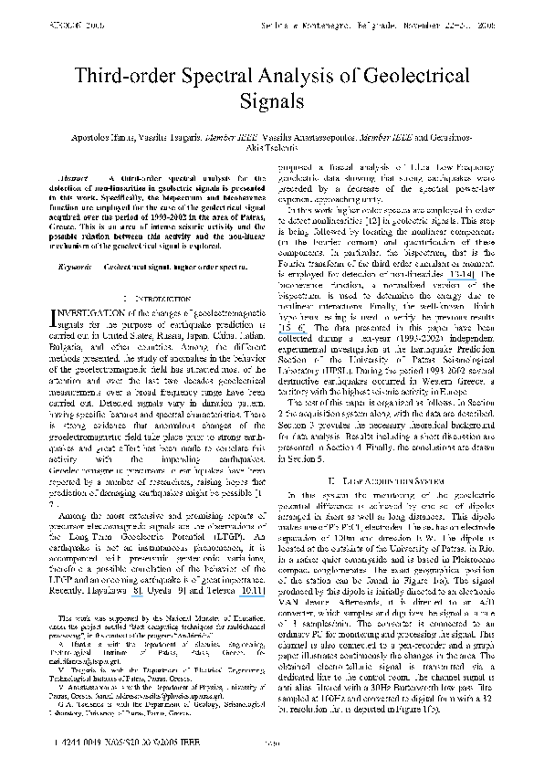 (PDF) Third-order Spectral Analysis of Geolectrical Signals
