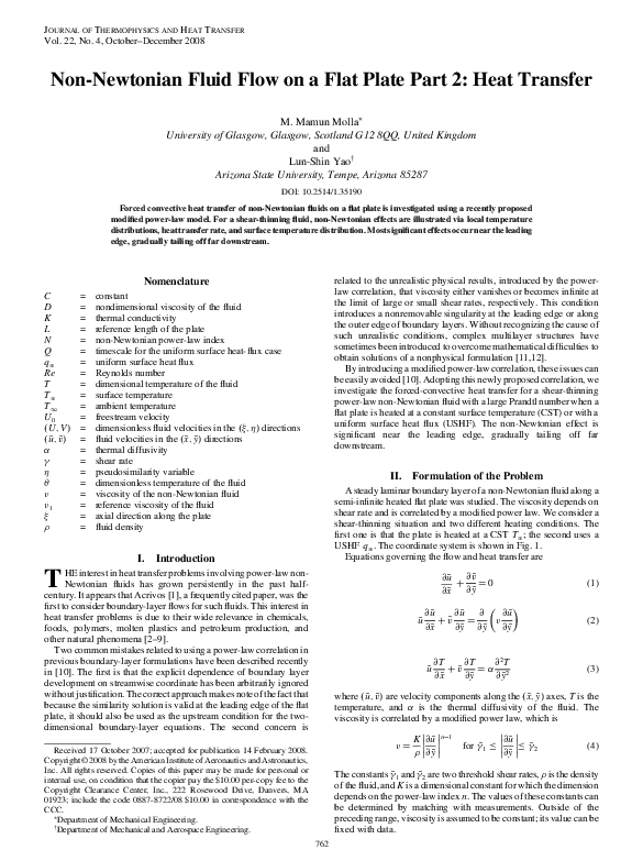 (PDF) Non-Newtonian Fluid Flow on a Flat Plate Part 2: Heat Transfer