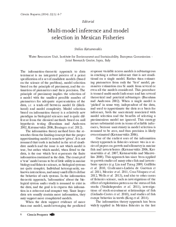 (PDF) Multi-model inference and model selection in Mexican Fisheries