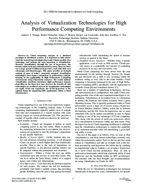 Pdf Analysis Of Virtualization Technologies For High Performance Computing Environments