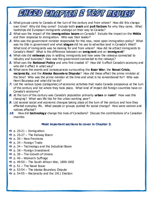 (PDF) CHC2D Canadian History Chapter Test Reviews