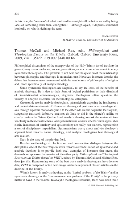 (PDF) Philosophical and Theological Essays on the Trinity