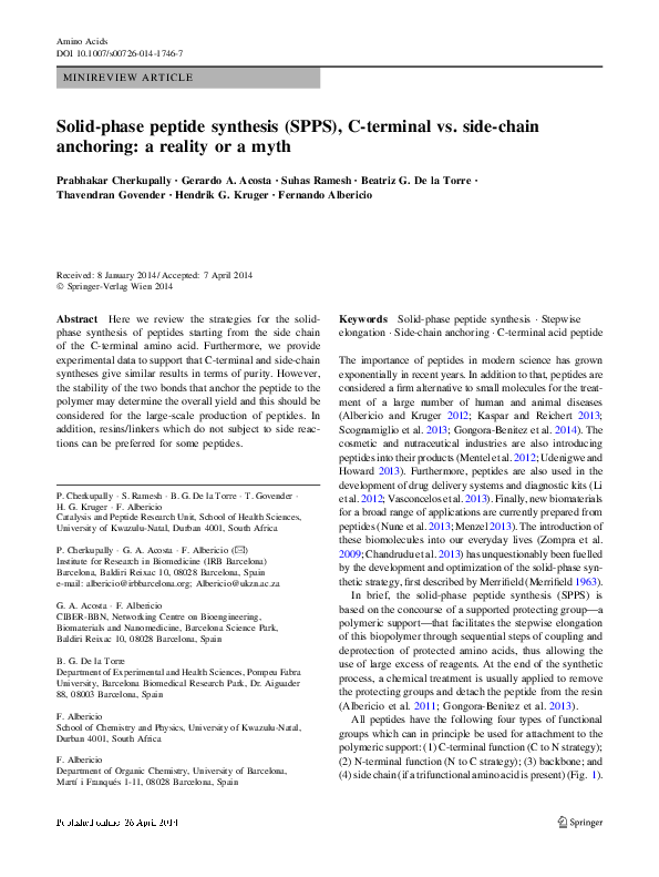 Pdf Solid Phase Peptide Synthesis Spps C Terminal Vs Side Chain