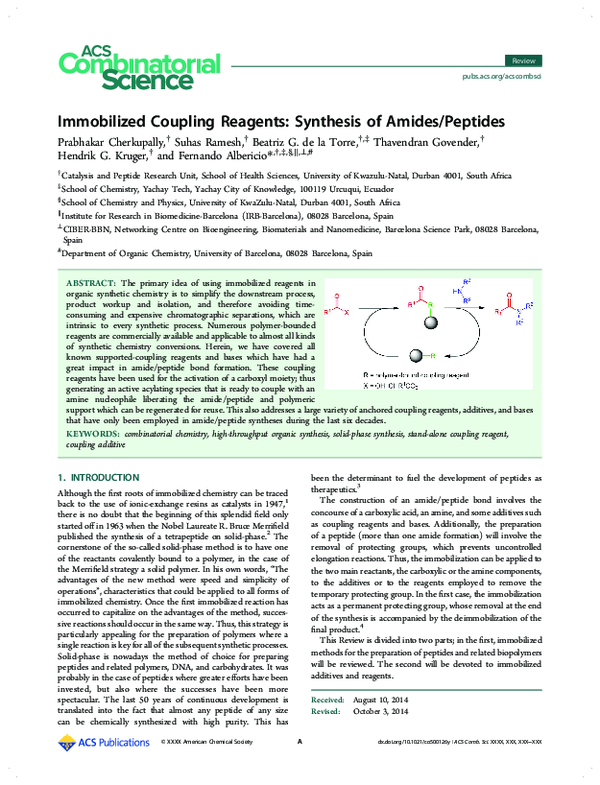 (PDF) Immobilized Coupling Reagents: Synthesis of Amides/Peptides