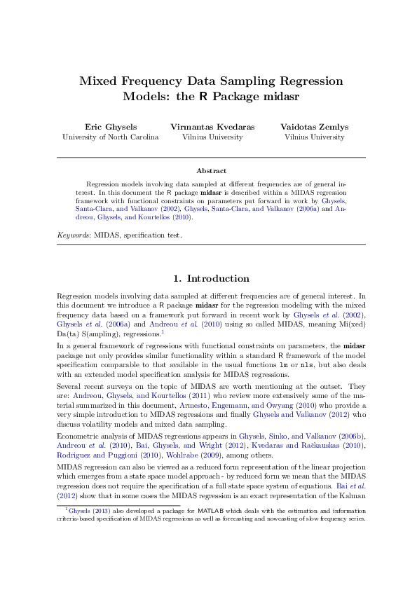 Pdf Mixed Frequency Data Sampling Regression Models The R Package Midasr